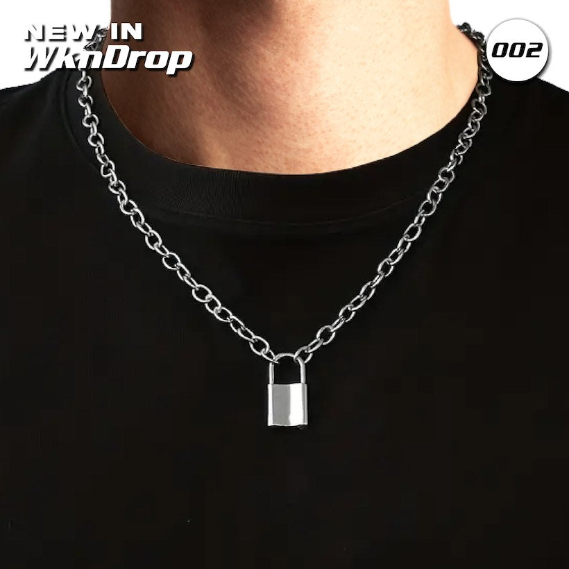 Silver Lock & Chain Necklace - WknDrop 002 – RoseGold & Black Pty Ltd